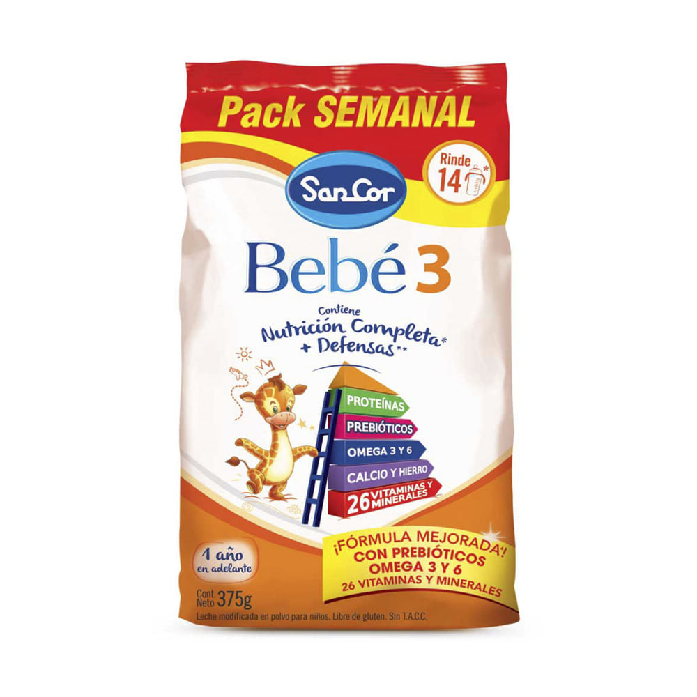 Leche En Polvo Sancor Bebe 3 Nutricion Completa 375 Gr - hiperlibertad