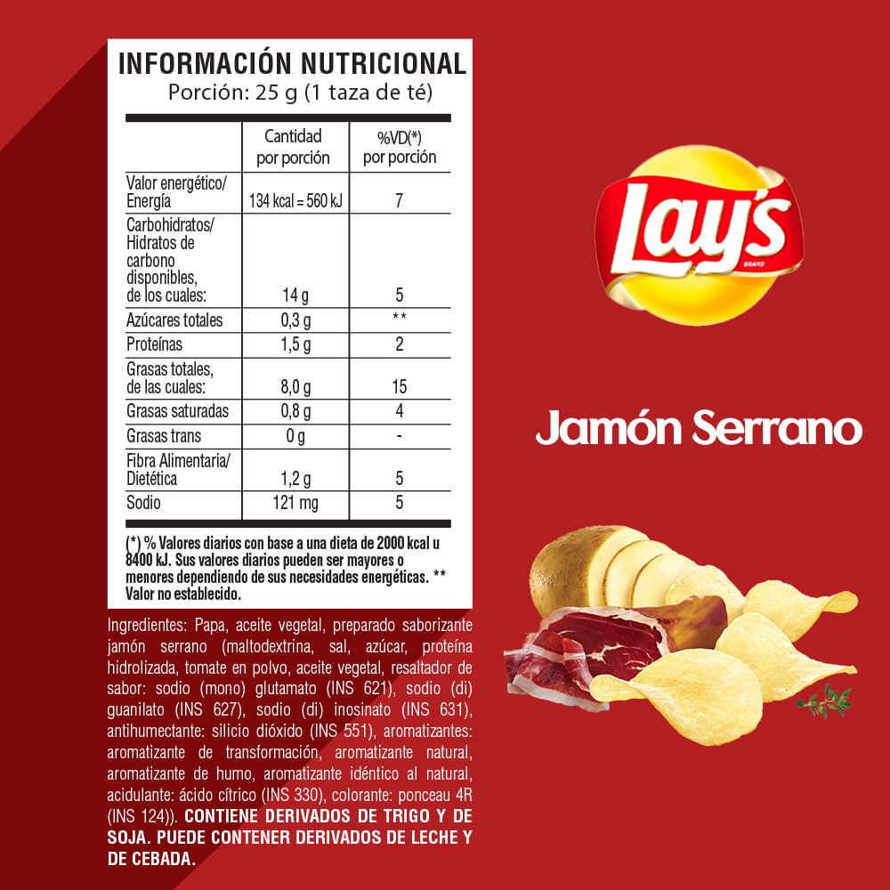 Papas Fritas Lays Sabor Jamón Serrano 85 gr - hiperlibertad