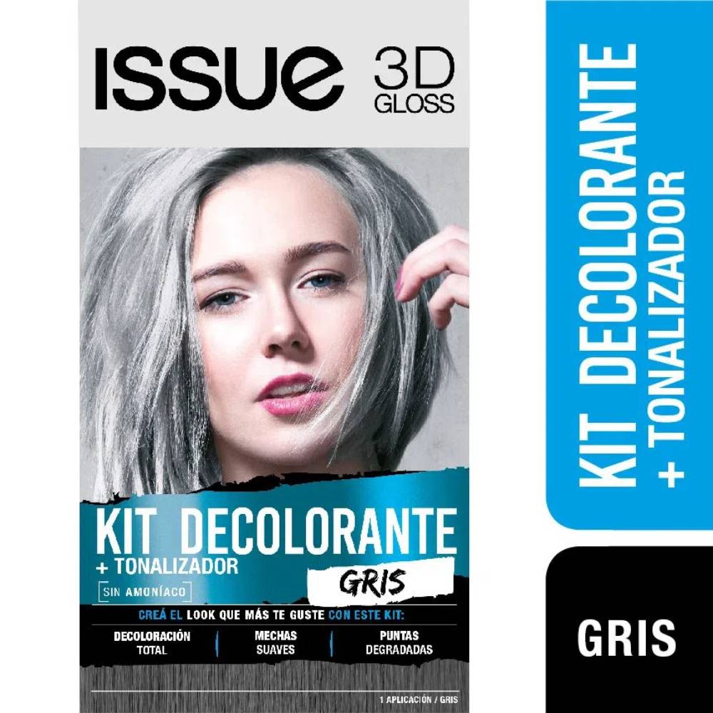 TINTURA ISSUE 3D GLOSS KIT DECOLORANTE CON TONALIZADOR GRIS - hiperlibertad