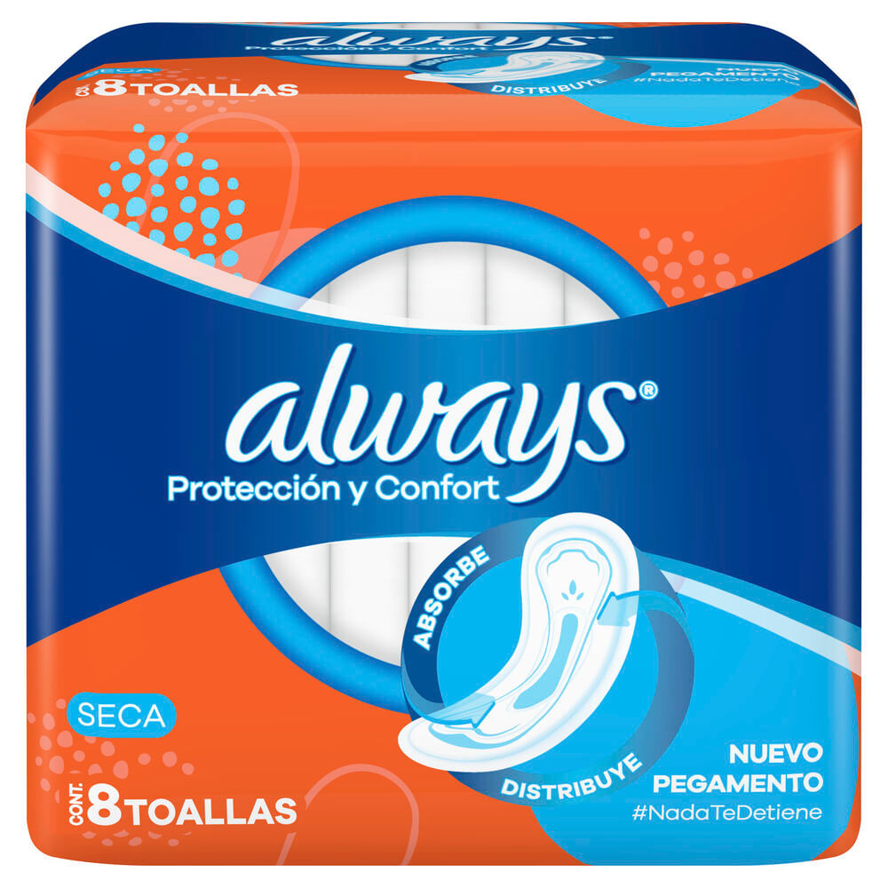 Toallitas Femeninas Always Seca Protección y Confort Sin Alas 8 Un ...